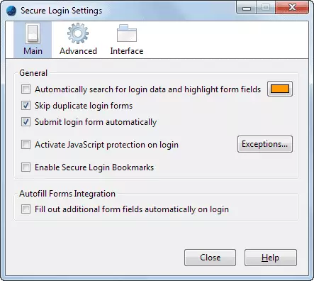 configurações de login seguro