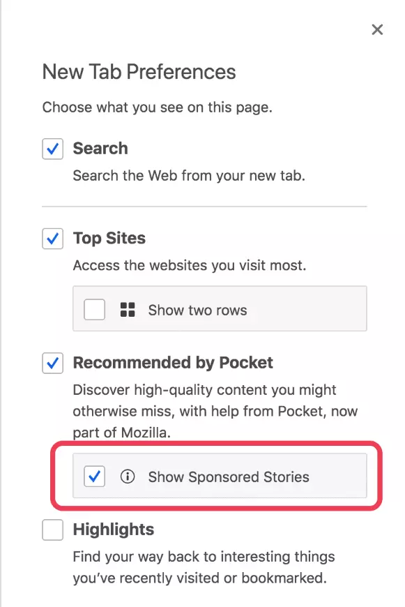 firefox 60 sponsored stories pocket