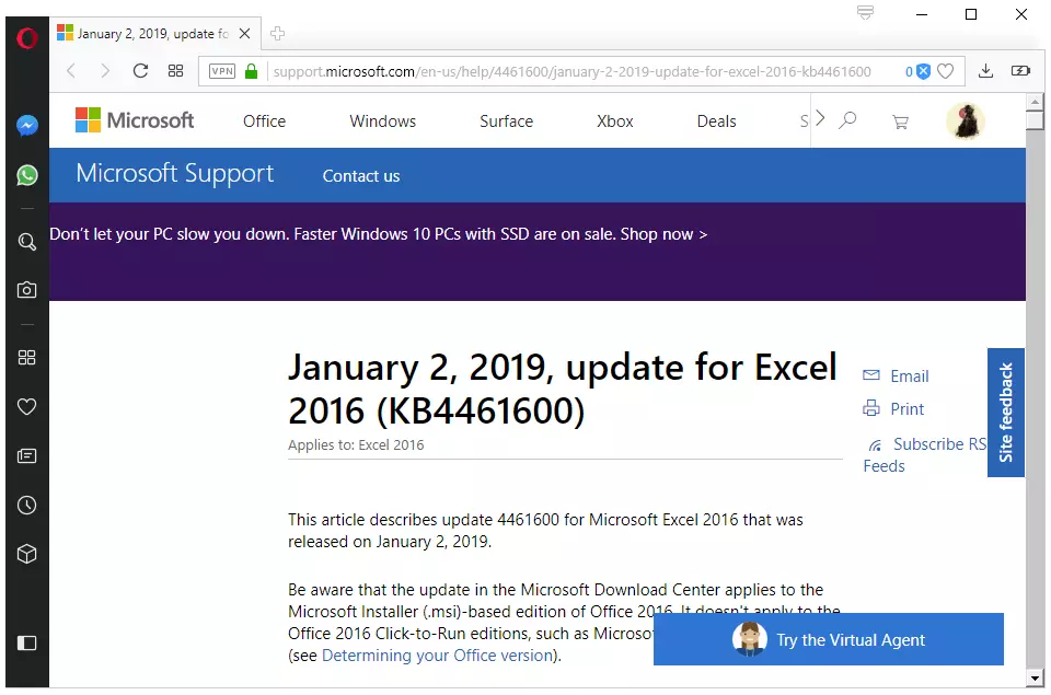 microsoft office 2016 aggiornamenti gennaio 2019