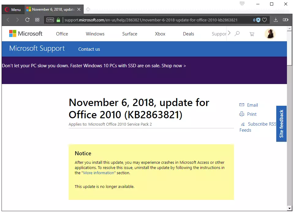 Microsoft Office 2010 ha ritirato gli aggiornamenti