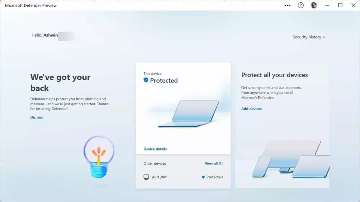 Microsoft Defender Preview - user interface