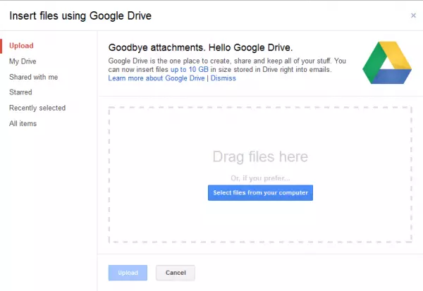 càrrega de fitxers de google drive