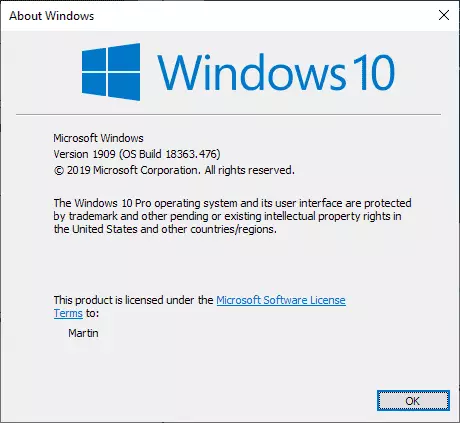 Windows 10 verżjoni 1909