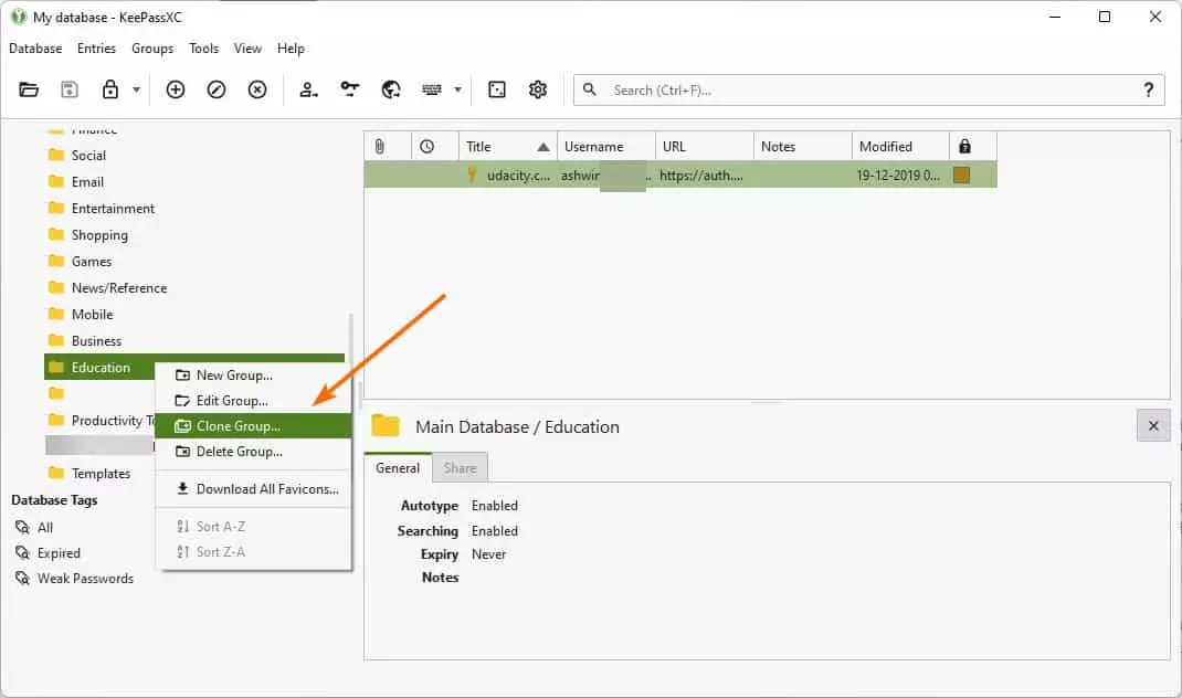 Keepassxc gwoup klonaj