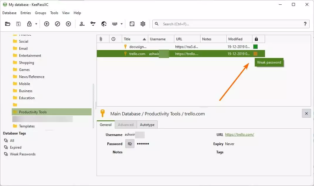 Keepassxc પાસવર્ડ રેટિંગ