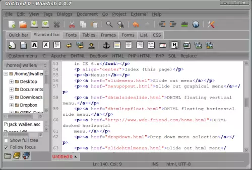 Use Bluefish como o seu editor HTML 9272_1