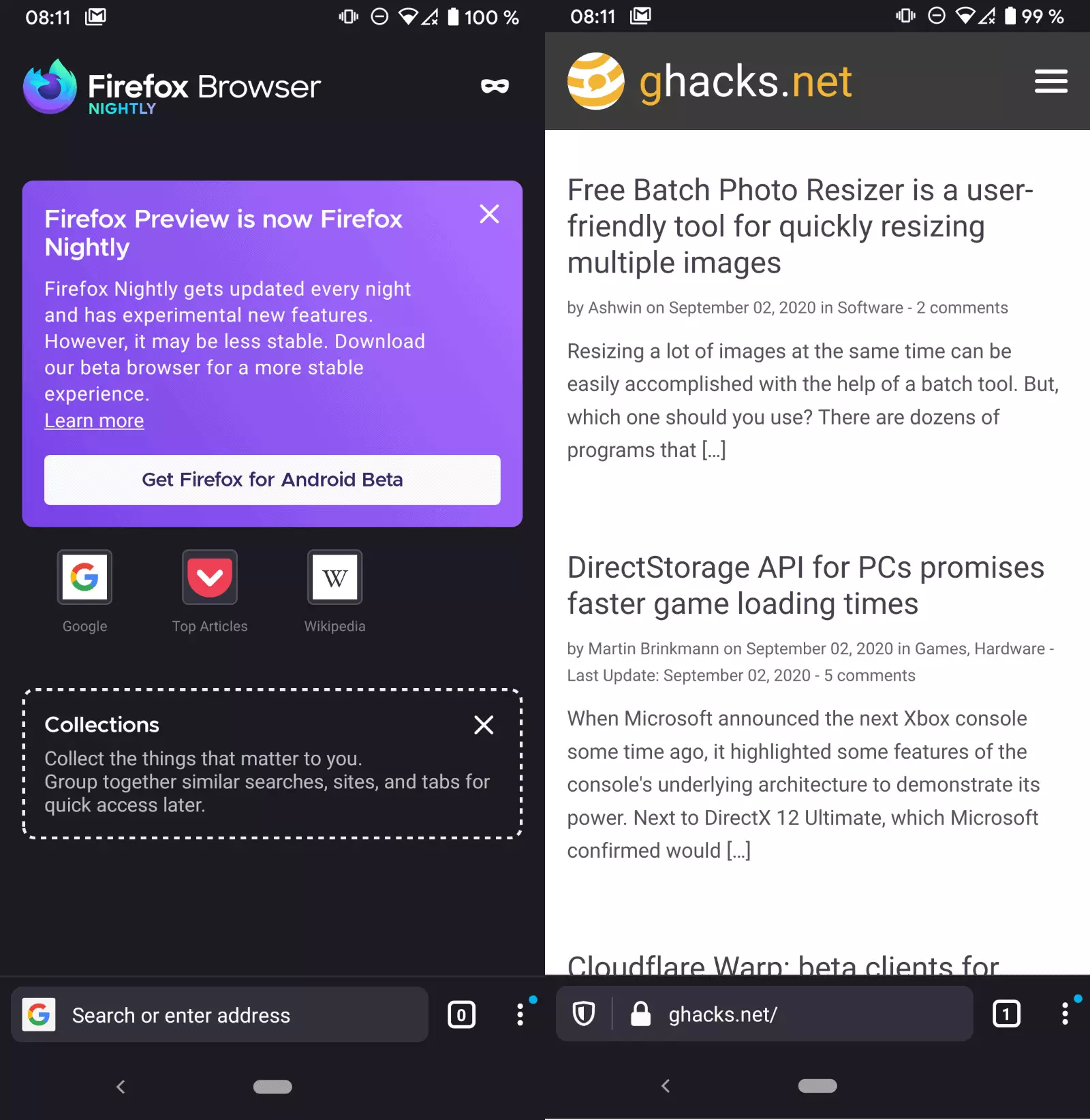 firefox-nightly android addons support