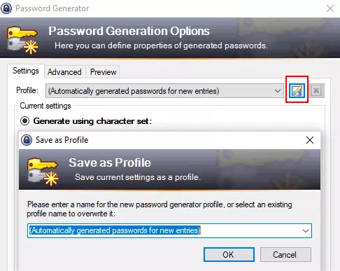 Keepass guardar perfil