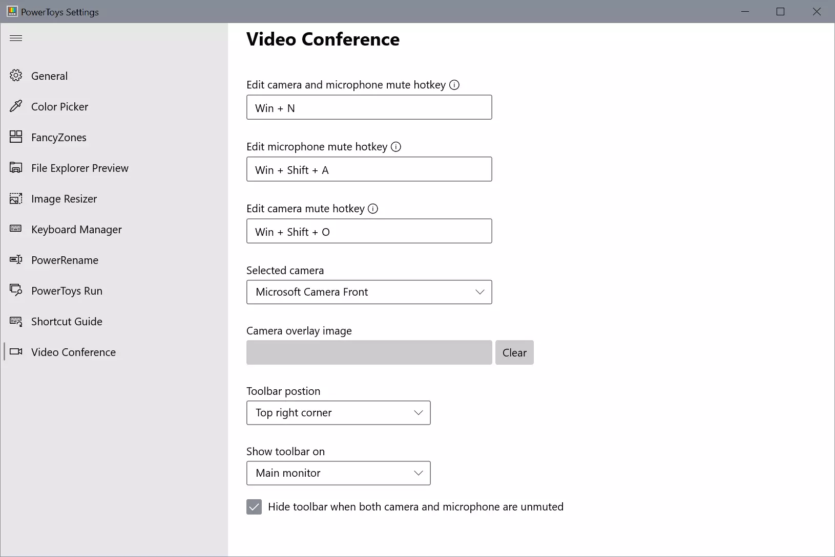 powertoys videokonferensie demp mikrofoon kamera