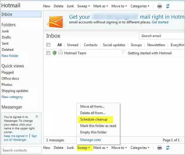 hotmail iṣeto afọmọ