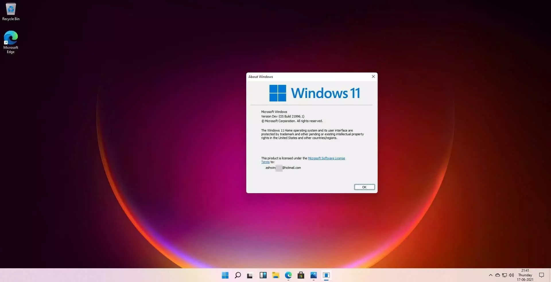 Upplýsingar um byggingu Windows 11