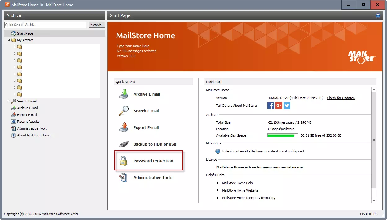 mailstore home 10 interface