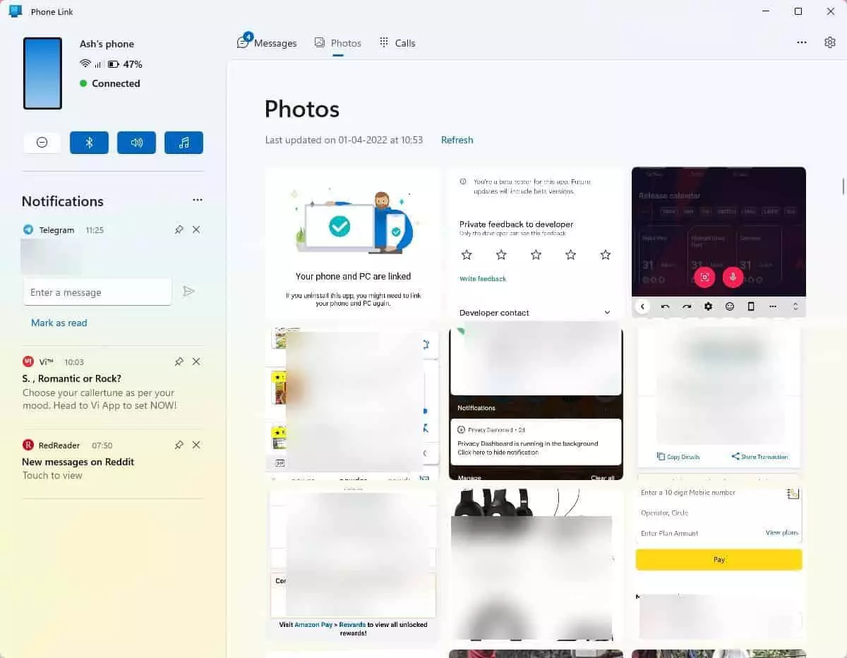 Microsoft Phone Link 應用程序 - 照片選項卡