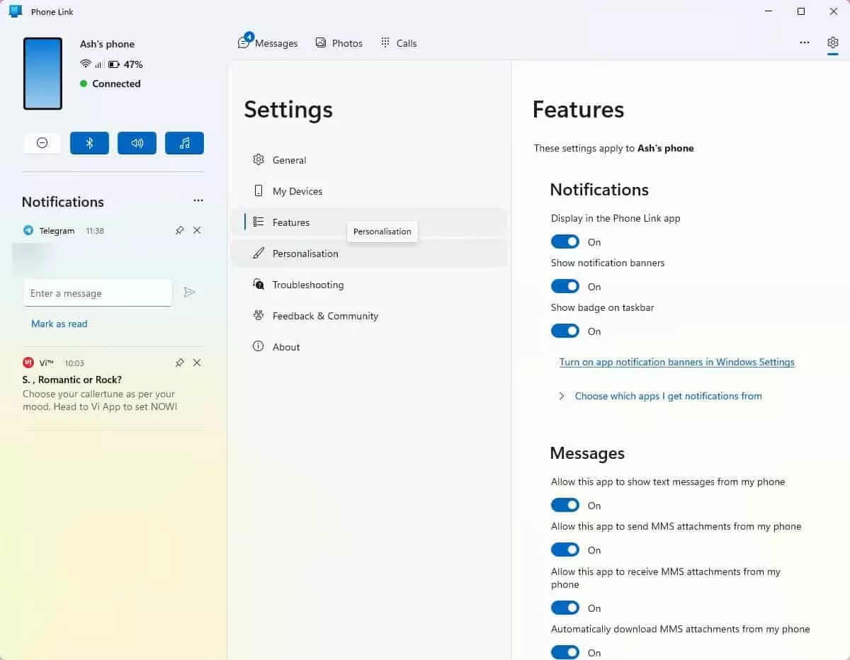 Ứng dụng Microsoft Phone Link - Tính năng