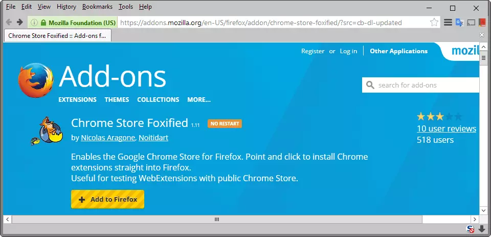 chrome စတိုးကို foxified