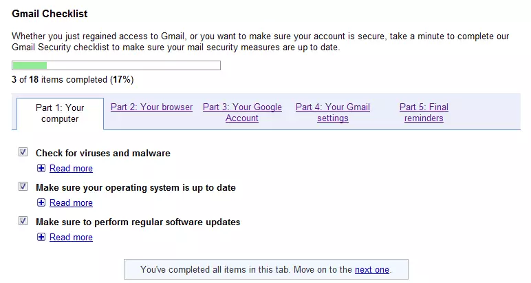 lista de verificación de gmail