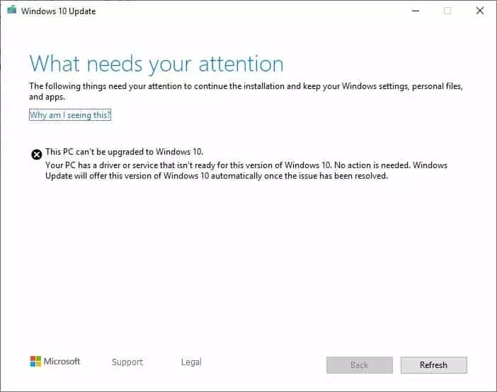 Windows 10 precisa da túa atención non se pode actualizar