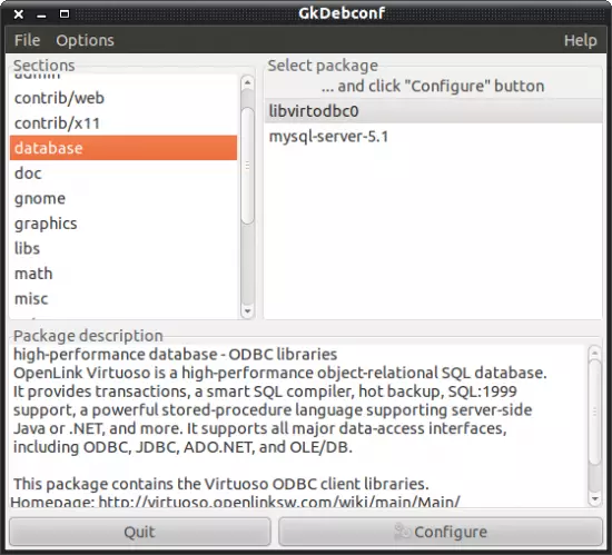 debconf қолданатын бағдарламаларды қайта конфигурациялау үшін gkDebconf пайдаланыңыз 9452_1