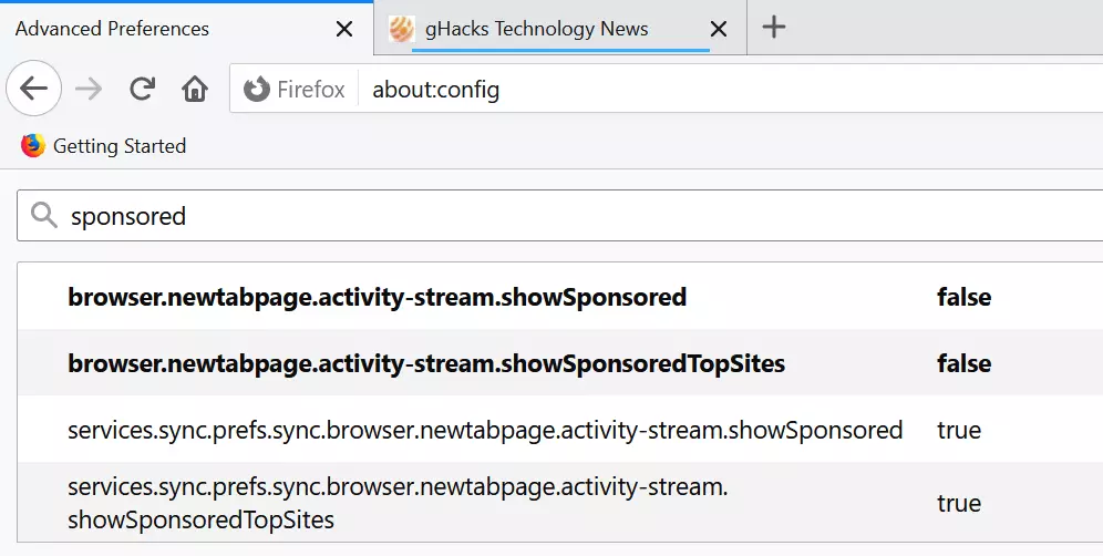 Von Firefox gesponserte Top-Sites