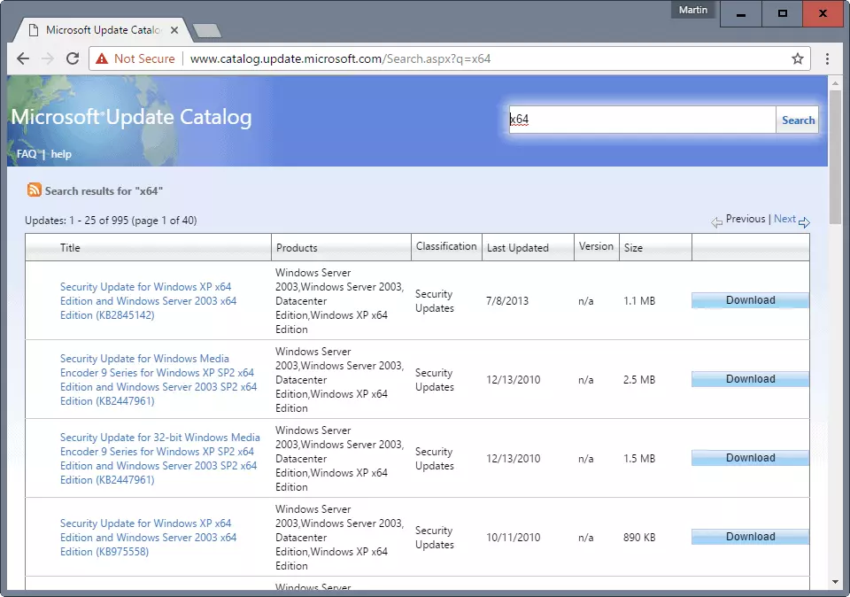 catálogo de actualizacións de microsoft calquera navegador