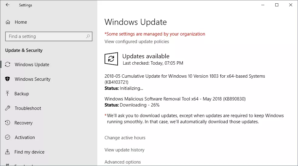 Microsoft Windows Me 2018 mete ajou sekirite