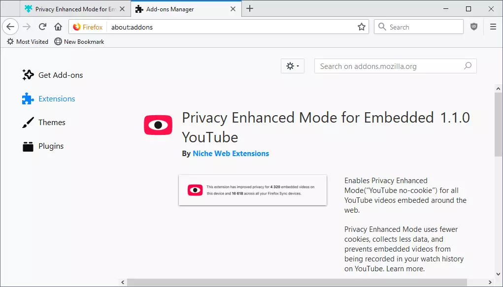 modalità privacy avanzata firefox youtube