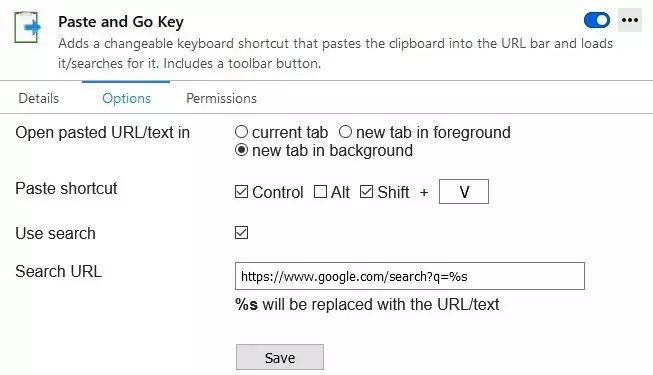 Адкрыйце URL з буфера абмену з дапамогай гарачай клавішы з дапамогай пашырэння Paste and Go Key для Firefox