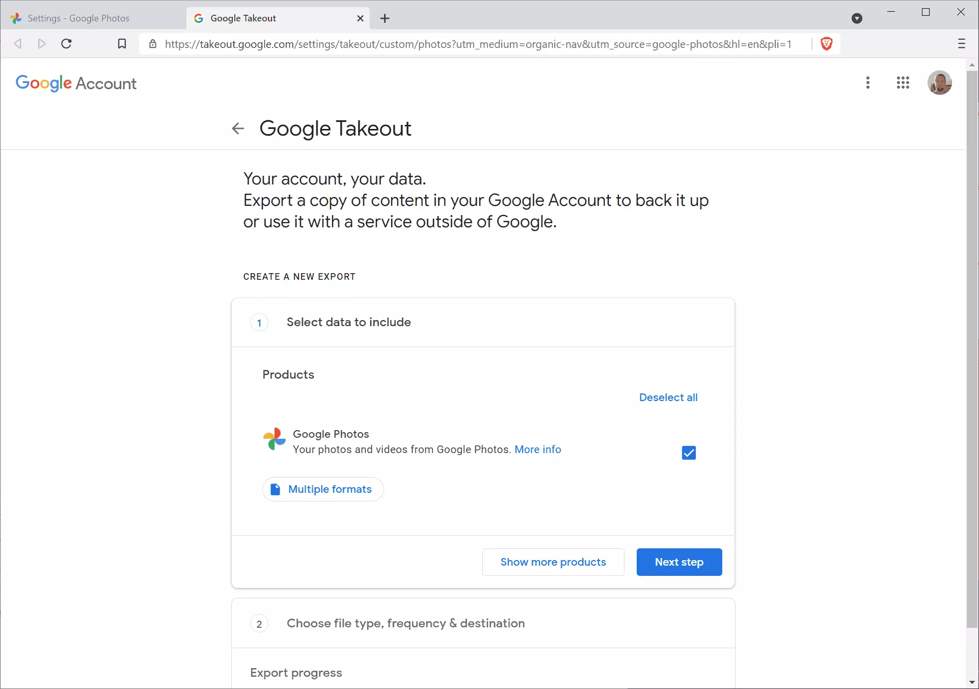 النسخ الاحتياطي لصور Google Takeout