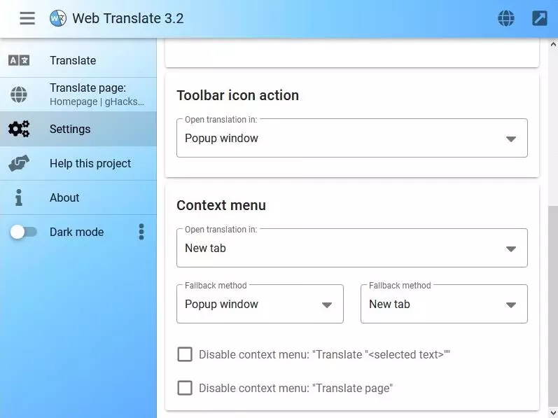 Traductor web: botón de la barra de herramientas