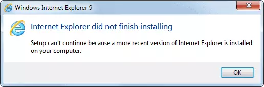 Internet Explorer blev ikke færdig med installationen