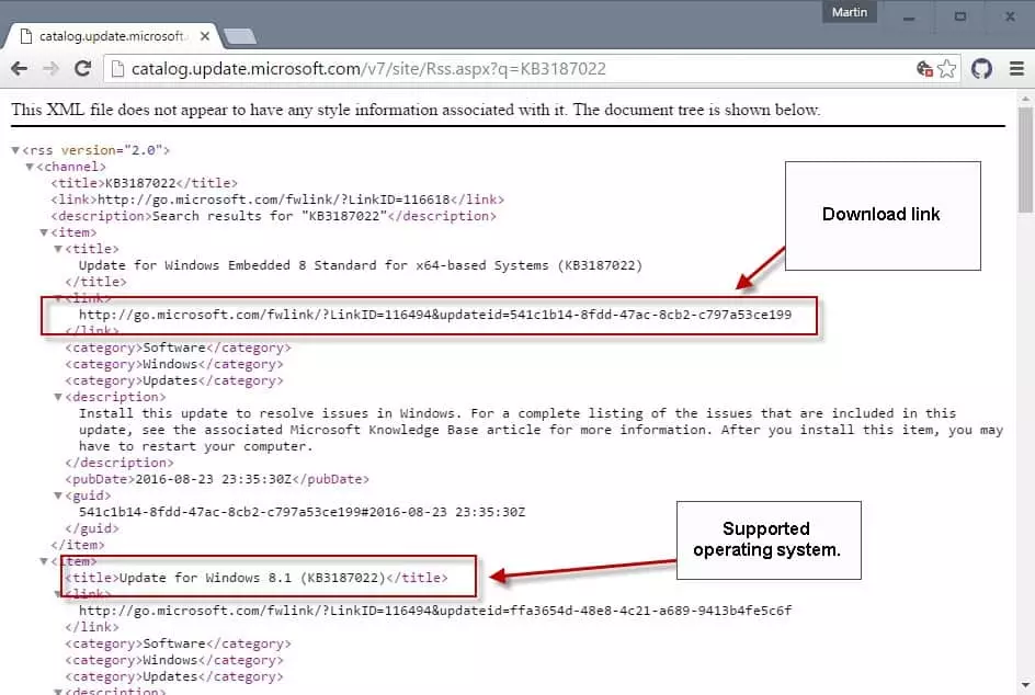 links tal-katalgu ta' aġġornament tal-Microsoft