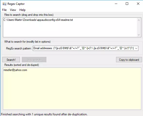regex captor εξαγωγή διευθύνσεων email