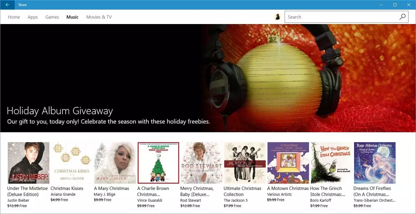 Microsoft Holiday album opariak