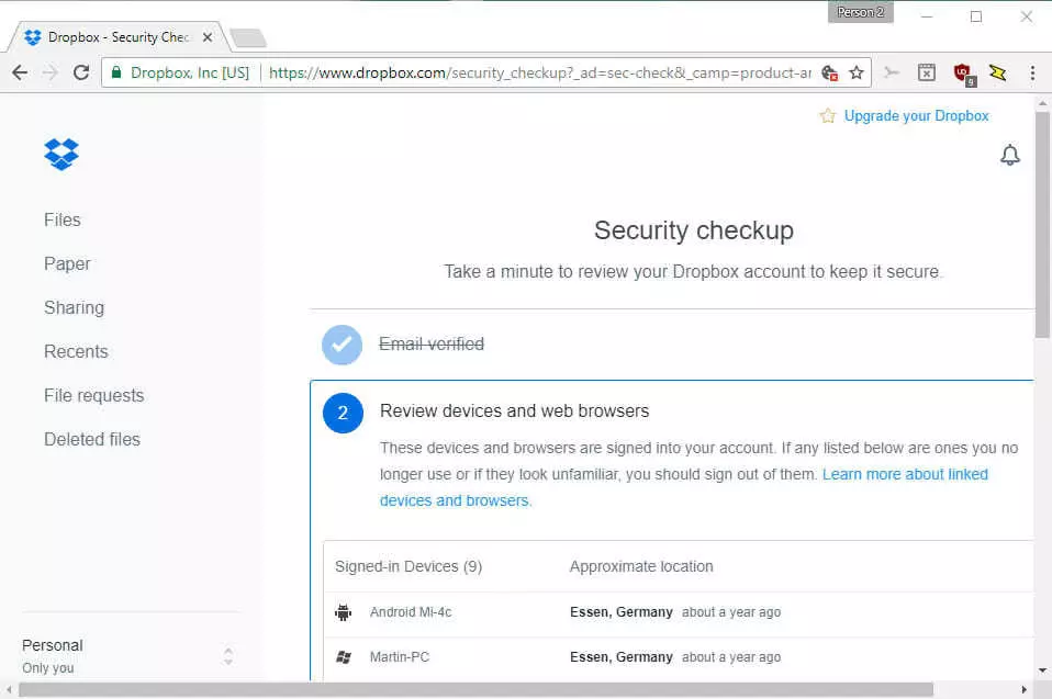 dropbox security checkup