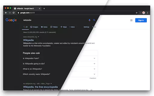 16. Google의 Dark Theme와 비교한 Google의 일반 테마 공식 스크린샷