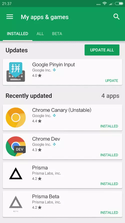 mga update sa android