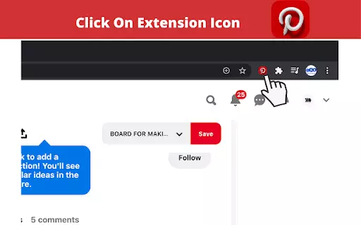 Ang icon ng extension ng Chrome sa site ng Pinterest