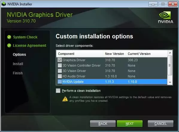 inštalácia vlastných komponentov nvidia