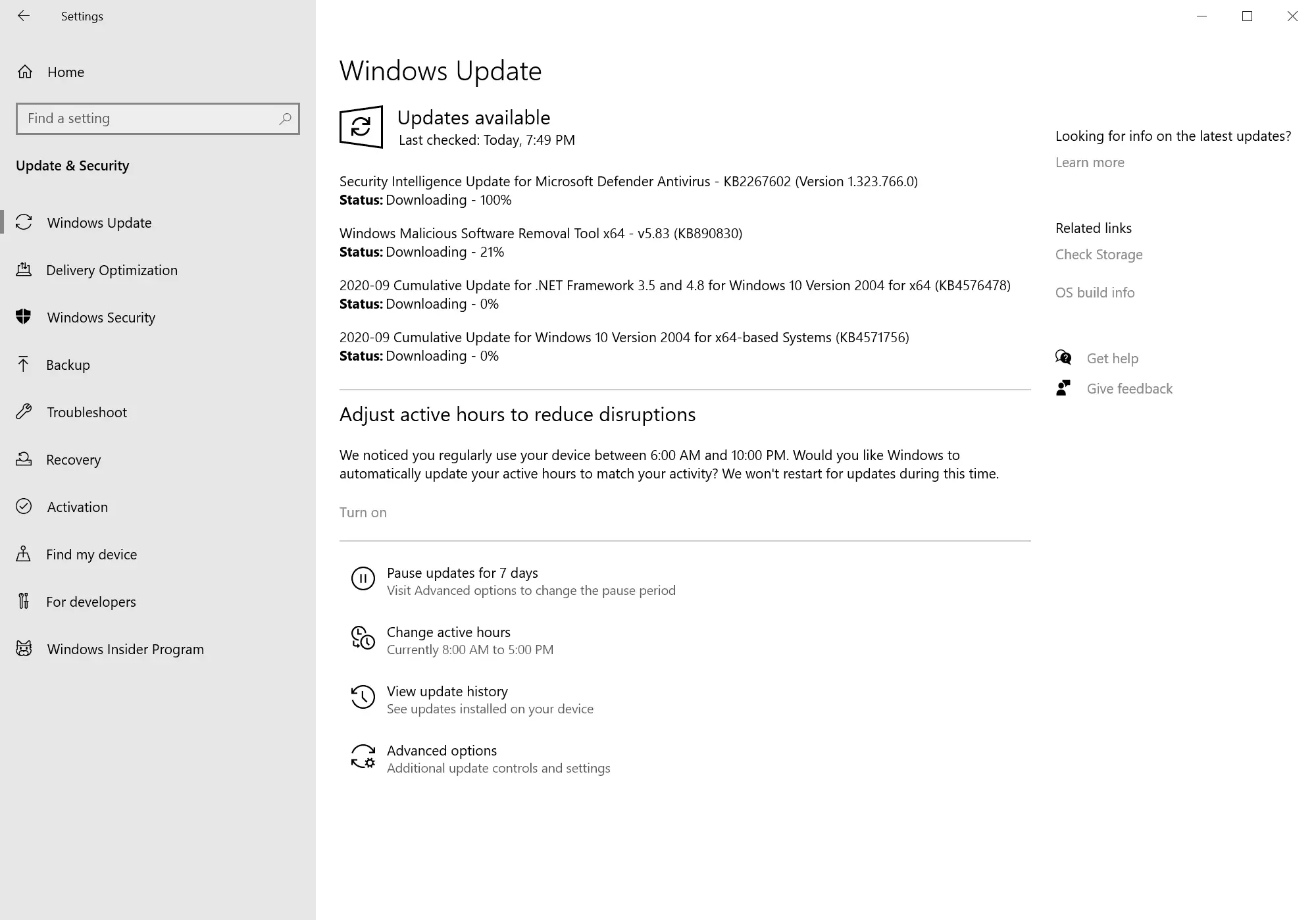 безбедносни ажурирања на Windows септември 2020 година
