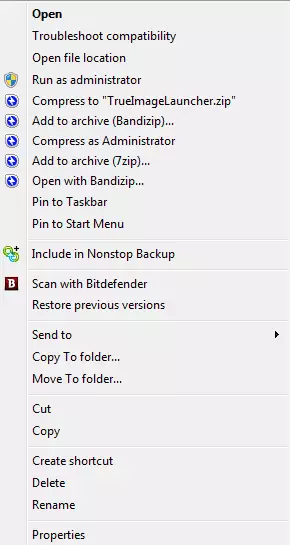 menu tal-kuntest tal-Windows Explorer