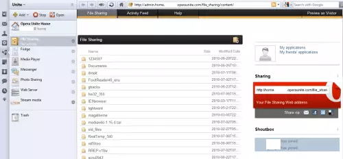 sdílení souborů opera unite