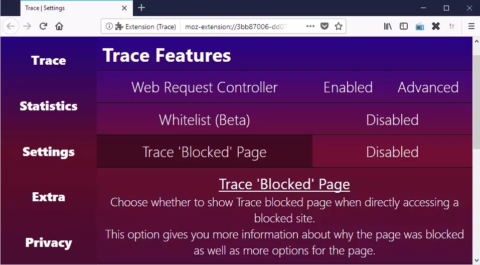 anti tracking extension trace