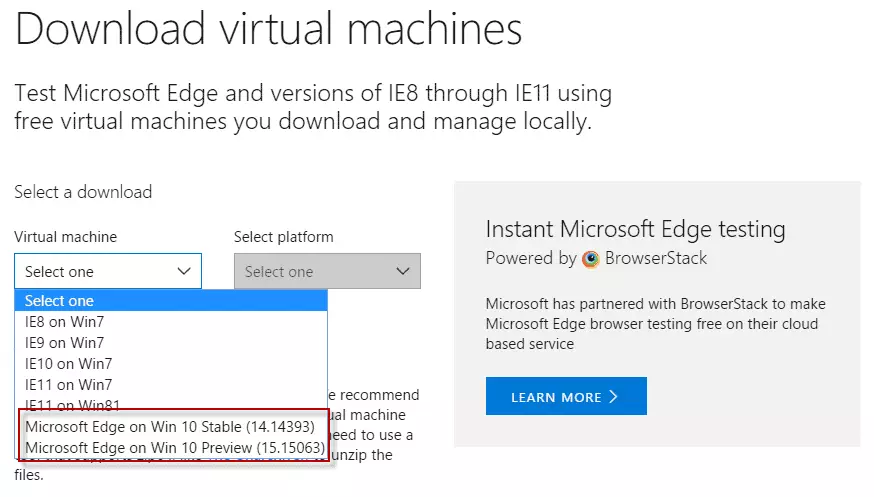 Microsoft Edge virtuala maŝino