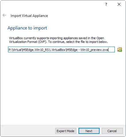 carregar imagem microsoft edge vm