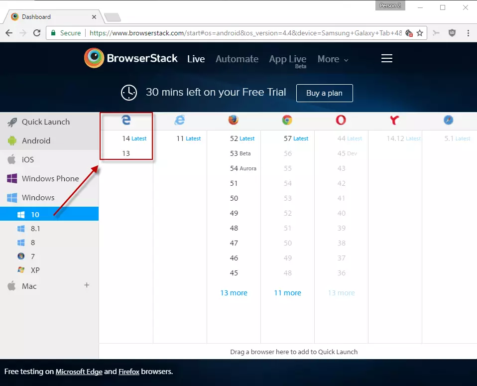 Microsoft edge browser stack