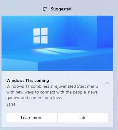 Windows 11 Kom meer te wete Kennisgewing